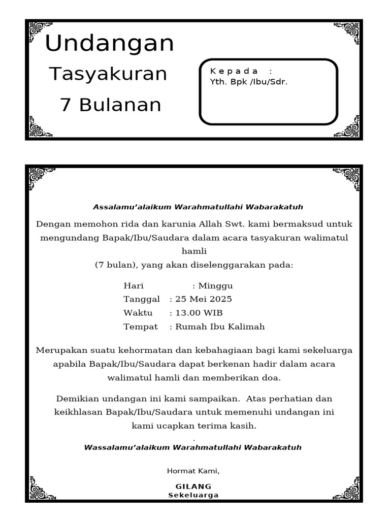Undangan Walimatul Hamli 7 Bulanan | PDF