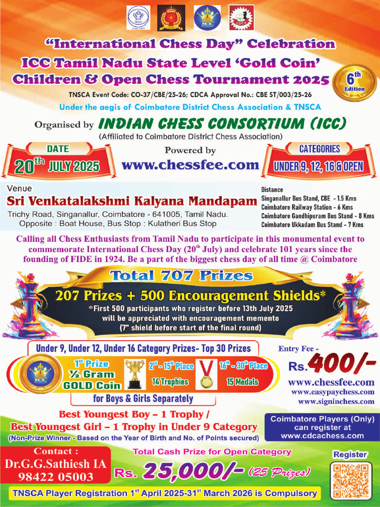 International Chess Day Celebration ICC TN State TMT 20 JULY | PDF