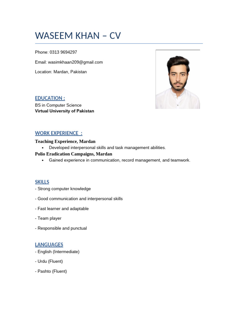 Waseem Khan - Computer Science CV | PDF