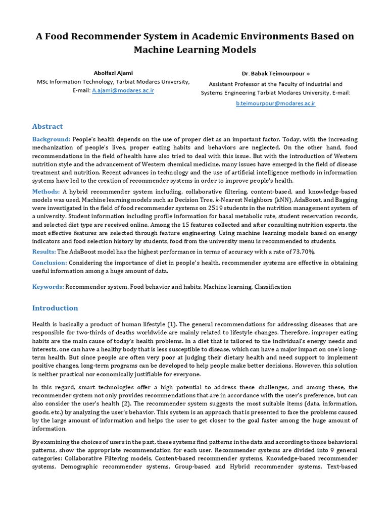 Food Recommender System in Academic Environments | PDF | Receiver ...