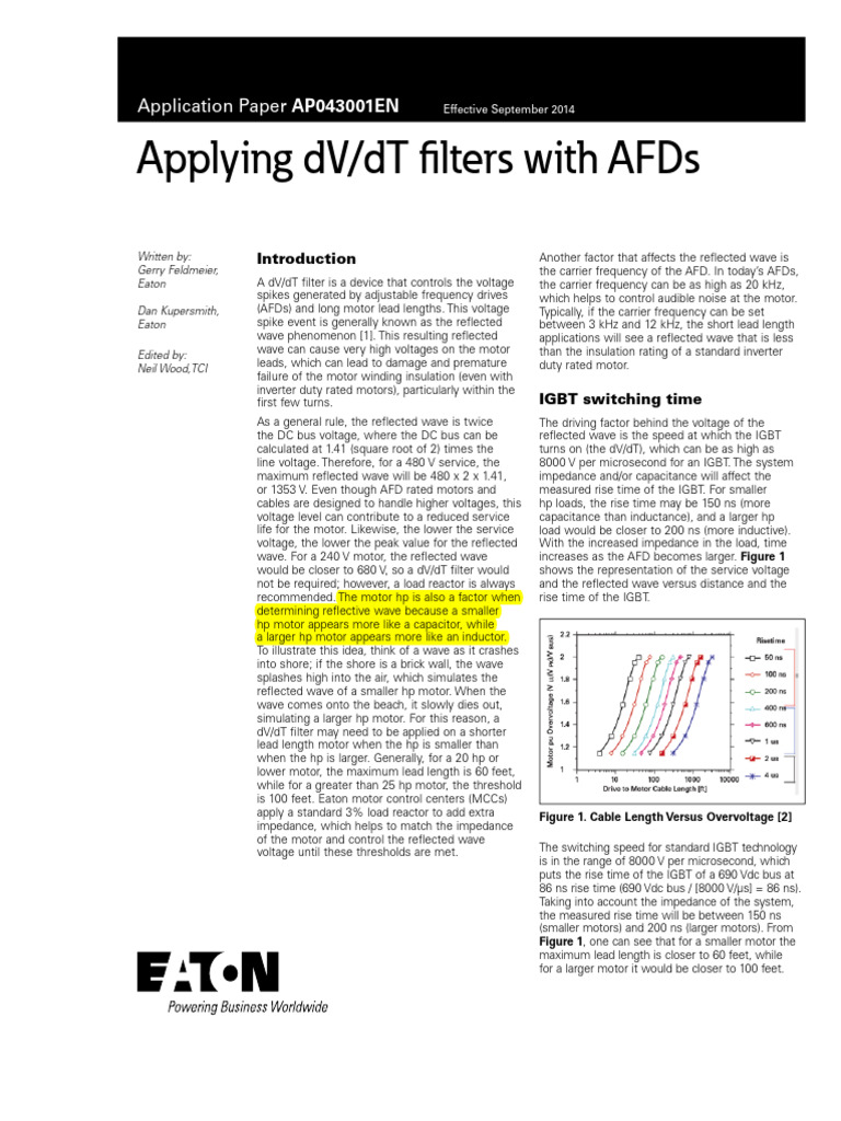 VFD DVDT Filter Ap043001en Application Note | PDF | Electronic Filter | Power Inverter