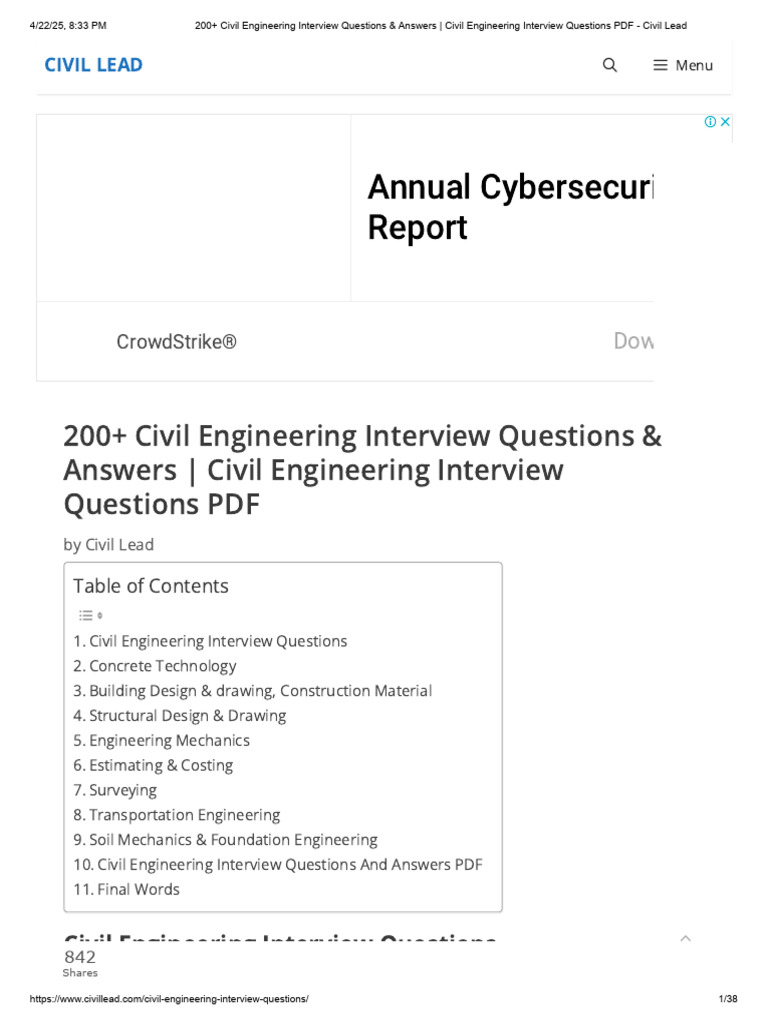 200+ Civil Engineering Interview Questions & Answers - Civil Engineering Interview Questions PDF ...