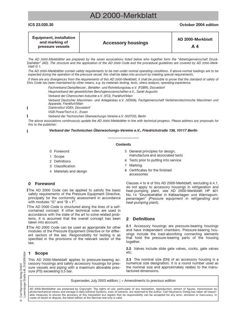 AD 2000-Merkblatt: Accessory Housings A4 | PDF | Strength Of Materials ...