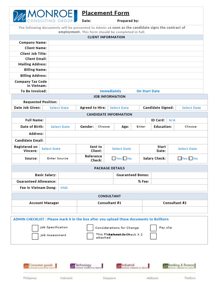 Job Placement and Candidate Details Form | PDF