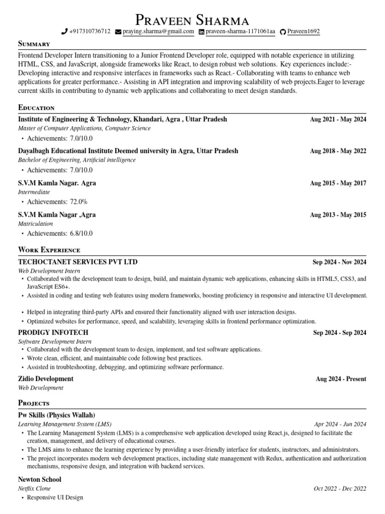 Praveen Sharma - Frontend Developer | PDF | Web Development | Software Development