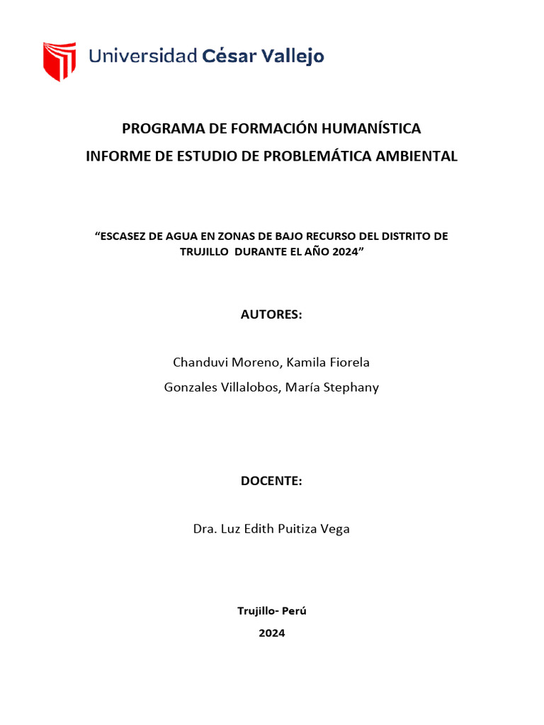 Informe - Problematica - Tutoria V | PDF | Agua | Escasez de agua