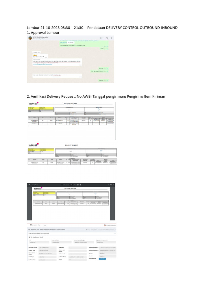 Lembur 21-10-2023 08.30 - 21.30 - Pendataan Delivery Control Outbound-Inbound | PDF