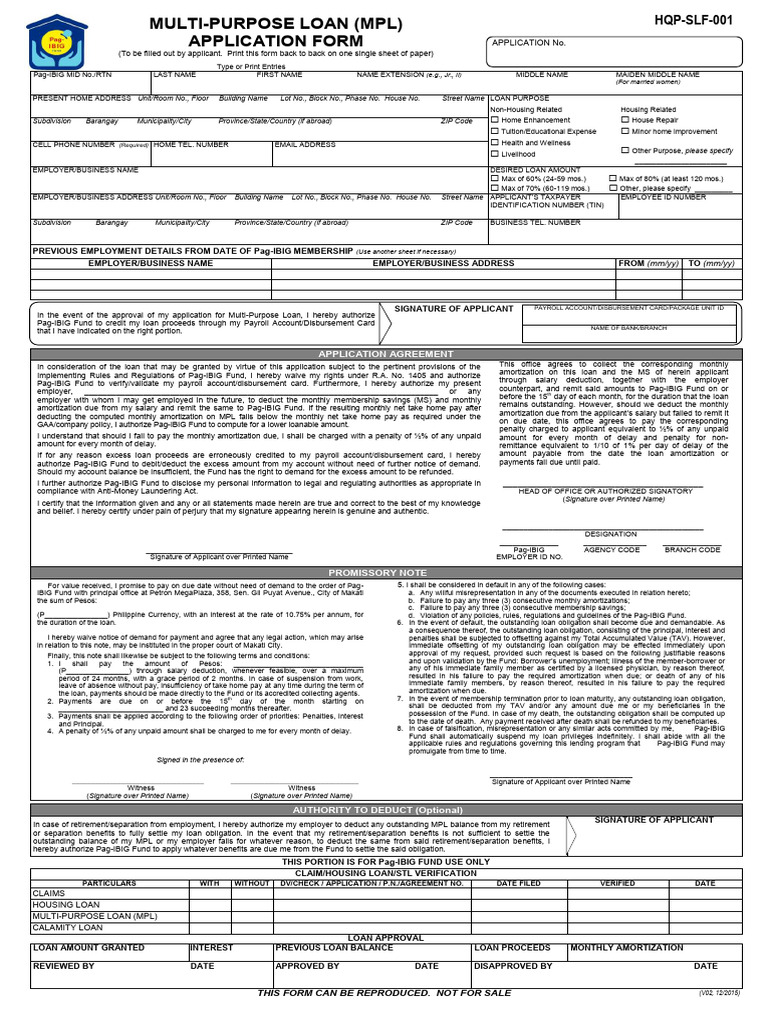 Pagibig Multi Purpose Loan Form | PDF | Loans | Interest