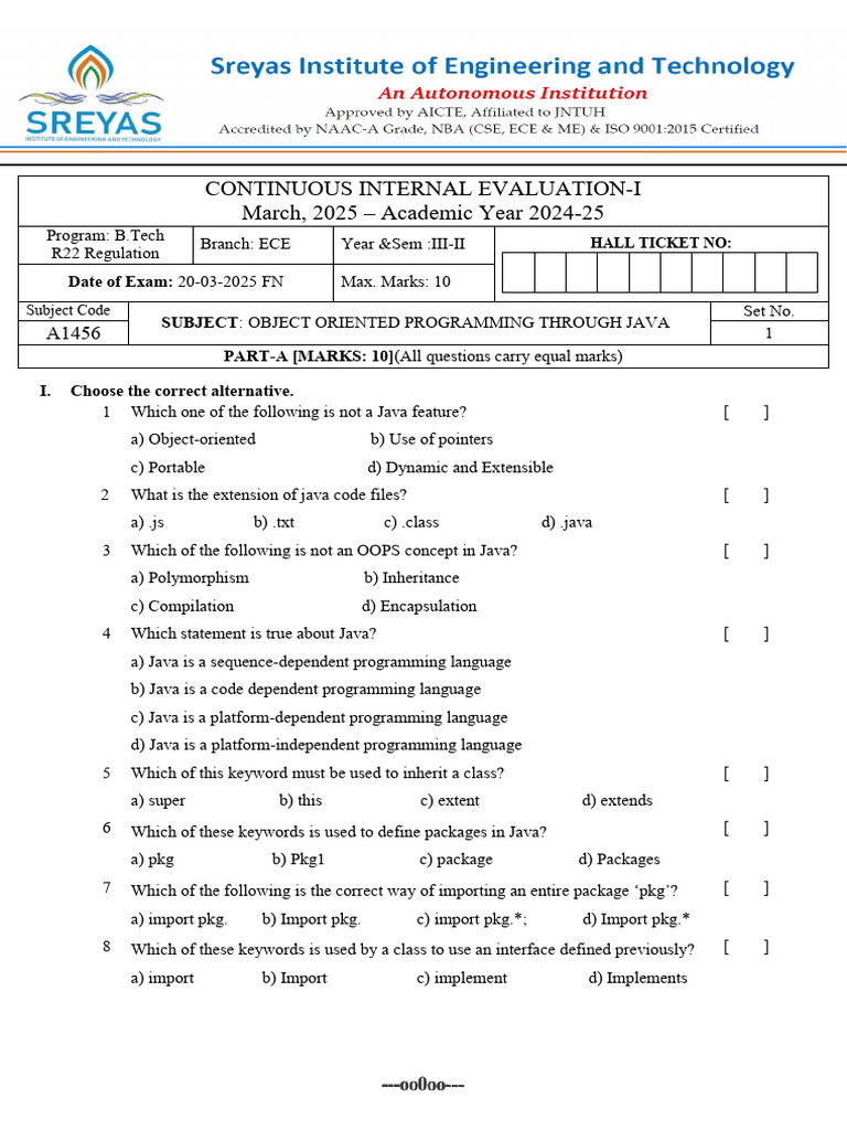 A1456 - Object Oriented Programming Through Java - Objective | PDF | Class (Computer Programming ...