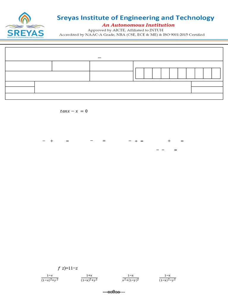 A1013 - Numerical Methods, Probability Theory and Complex Analysis - Objective | PDF | Numerical ...