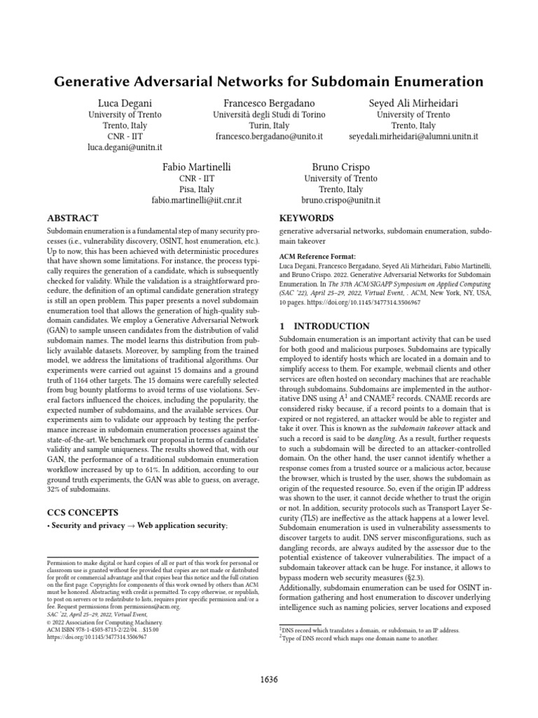 Generative Adversarial Networks for Subdomain Enumeration | PDF | Domain Name System | Domain Name