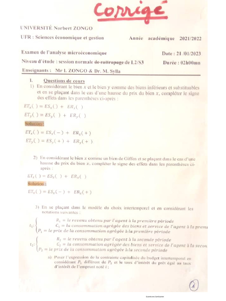 Correction Du Devoir de Micro | PDF