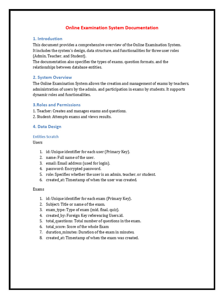 Online Examination System Documentation | PDF | Password | Data Management