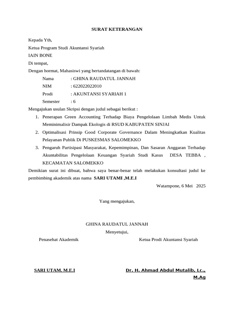 Surat Keterangan Ghina | PDF