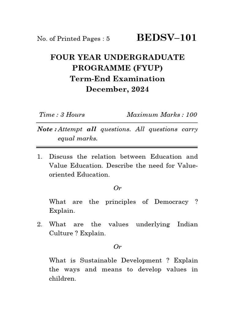 Bedsv 101 e Dec 2024 Pyq | PDF | Personality Disorder | Mental Disorder