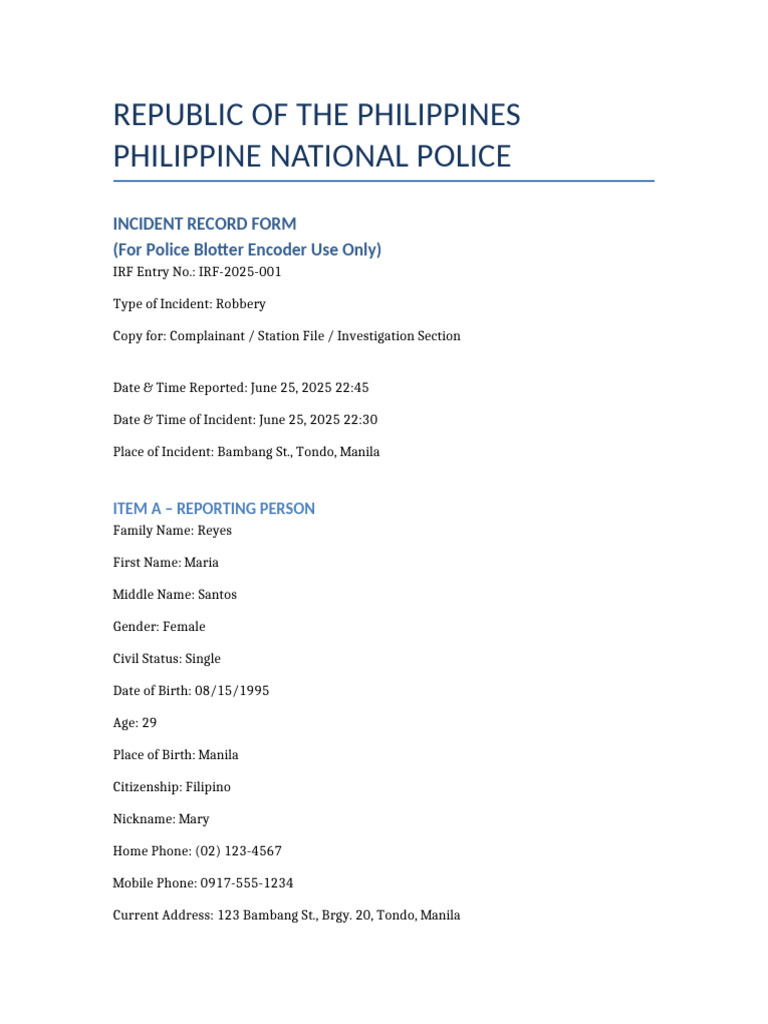 Example PNP Police Report | PDF
