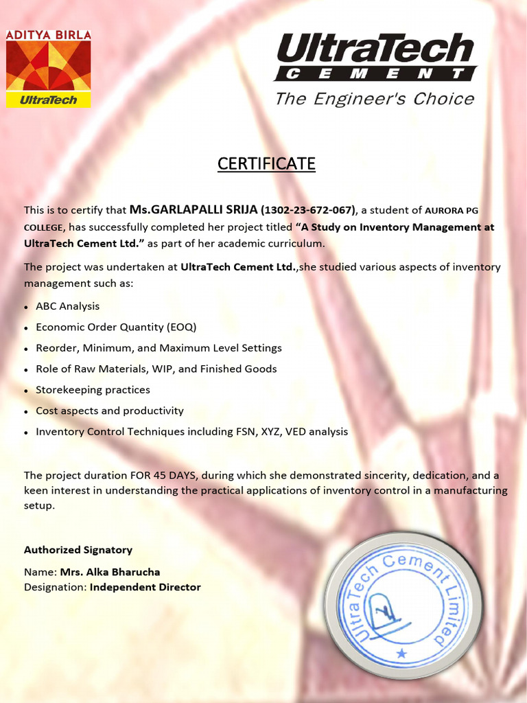 Inventory Management Project Certificate | PDF