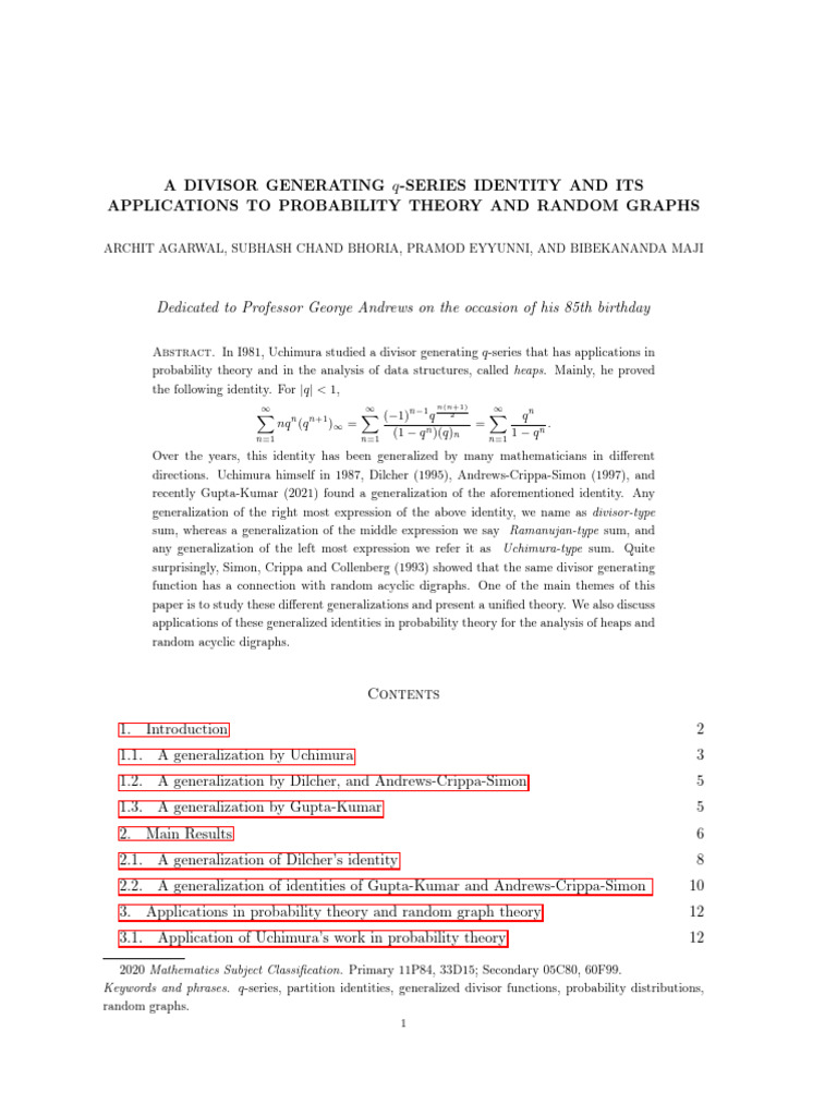 q-Series Identity in Probability Theory | PDF | Applied Mathematics ...