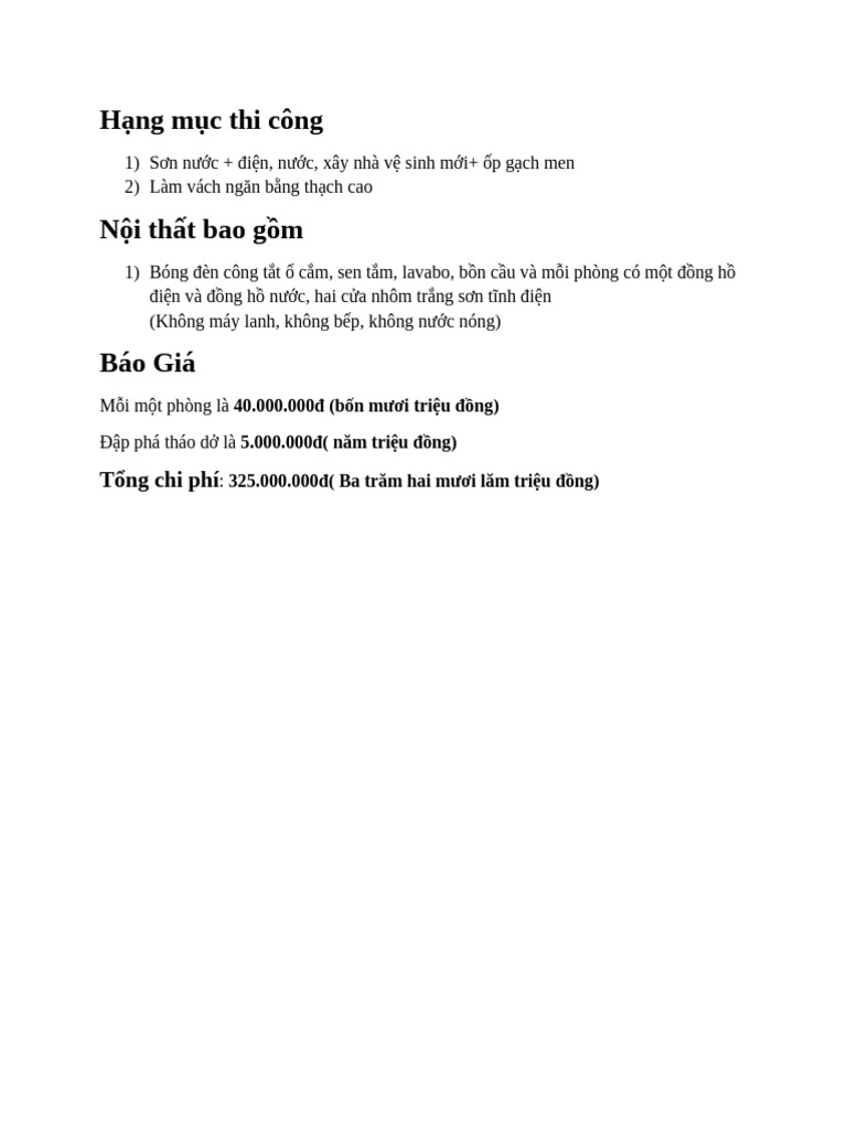 Báo Giá H NG M C Thi Công | PDF