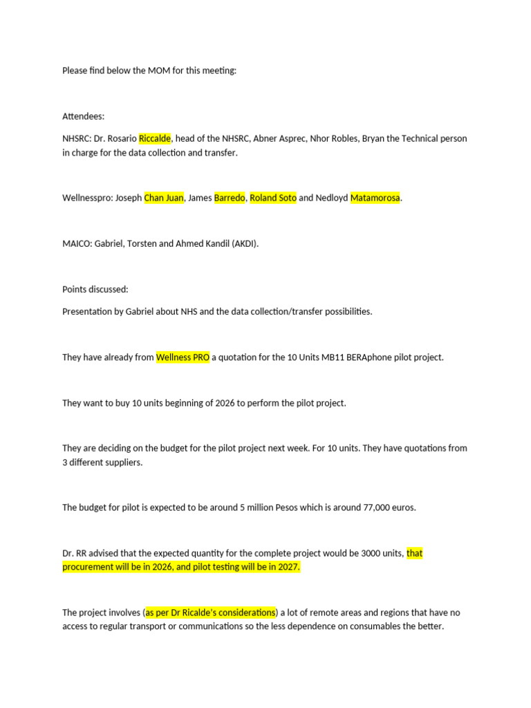 Please Find Below The MOM For This Meeting Ver 0.1 | PDF