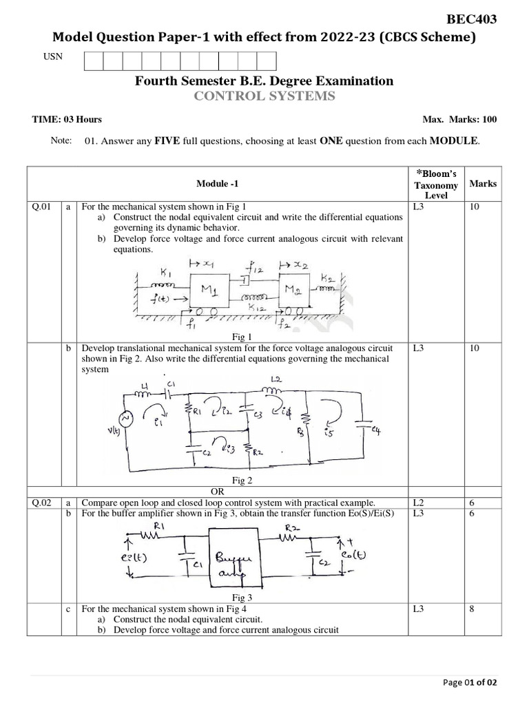 Control Systems Model Question Paper | PDF | Feedback | Computer ...