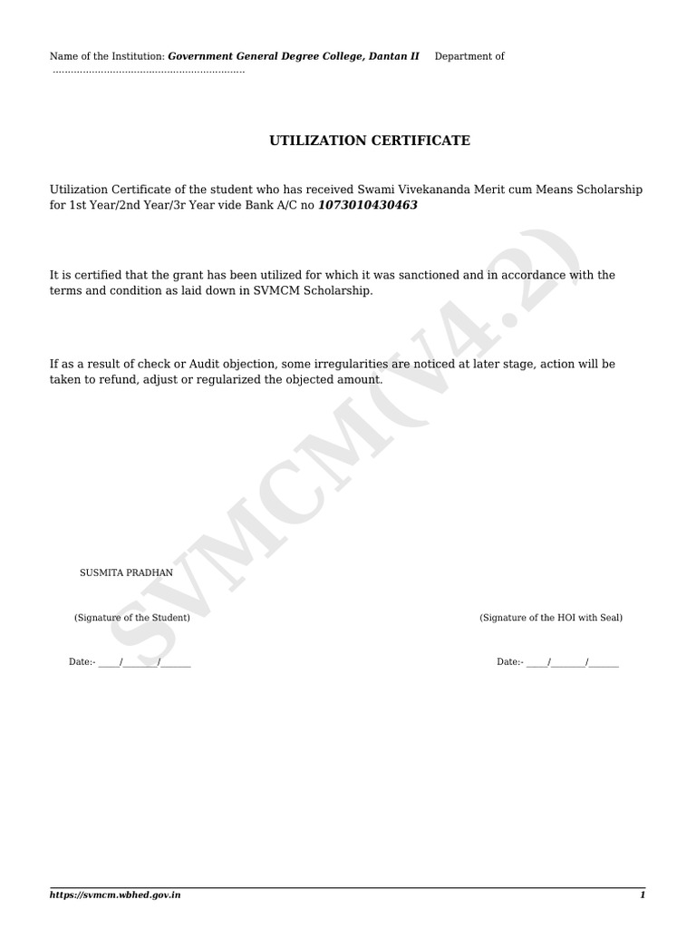 Utilization Certificate | PDF