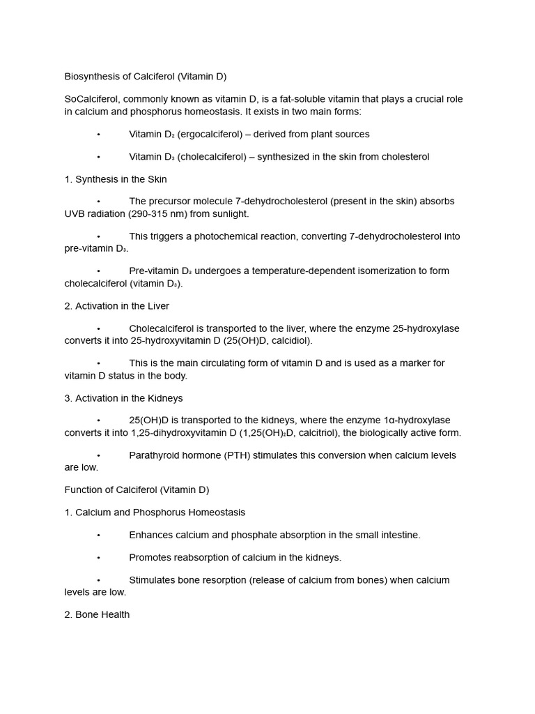 Vitamin D Biosynthesis and Functions | PDF | Vitamin D | Bone