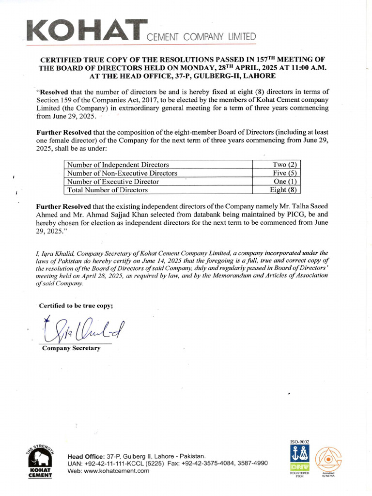 Board Resolution-Quorum For Election of Directors-2025 | PDF