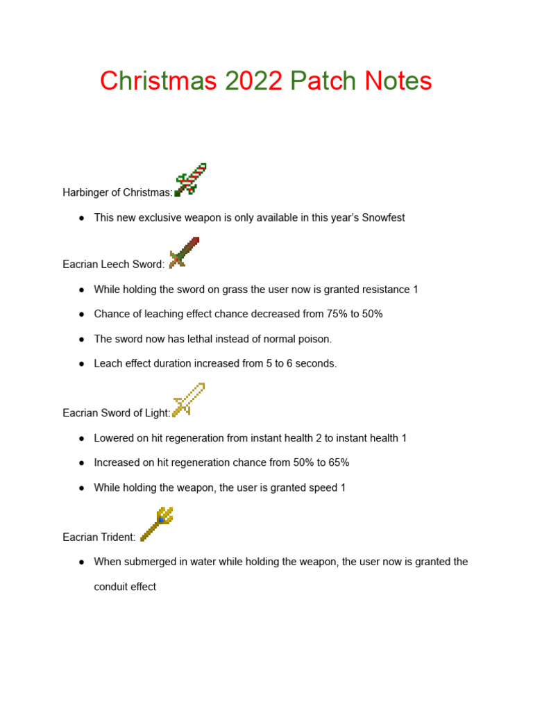 Christmas Patch Notes | PDF