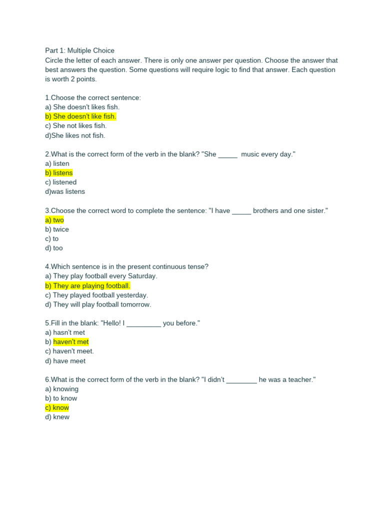 A2 English Test Practice Questions | PDF