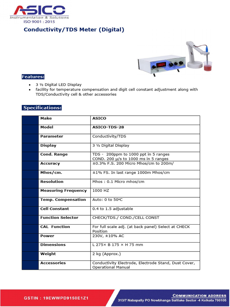 Digital Conductivity and TDS Meters | PDF | Parts Per Notation