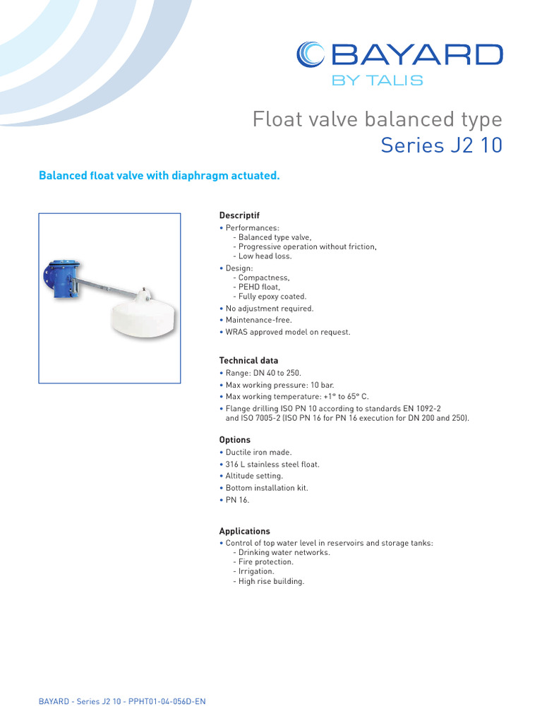 Bayard Float Valve Data Sheet j210 | PDF | Valve | Mechanical Engineering