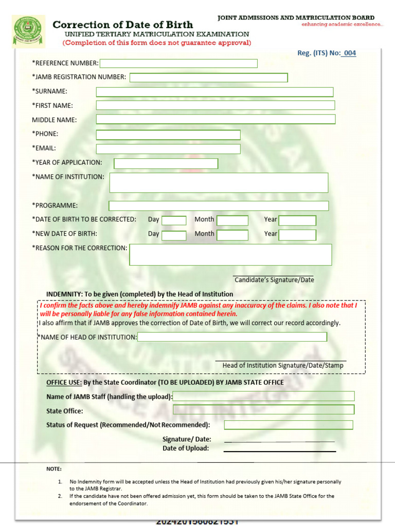 Kayode Oluwabunmi CorrectionofDOBForm | PDF