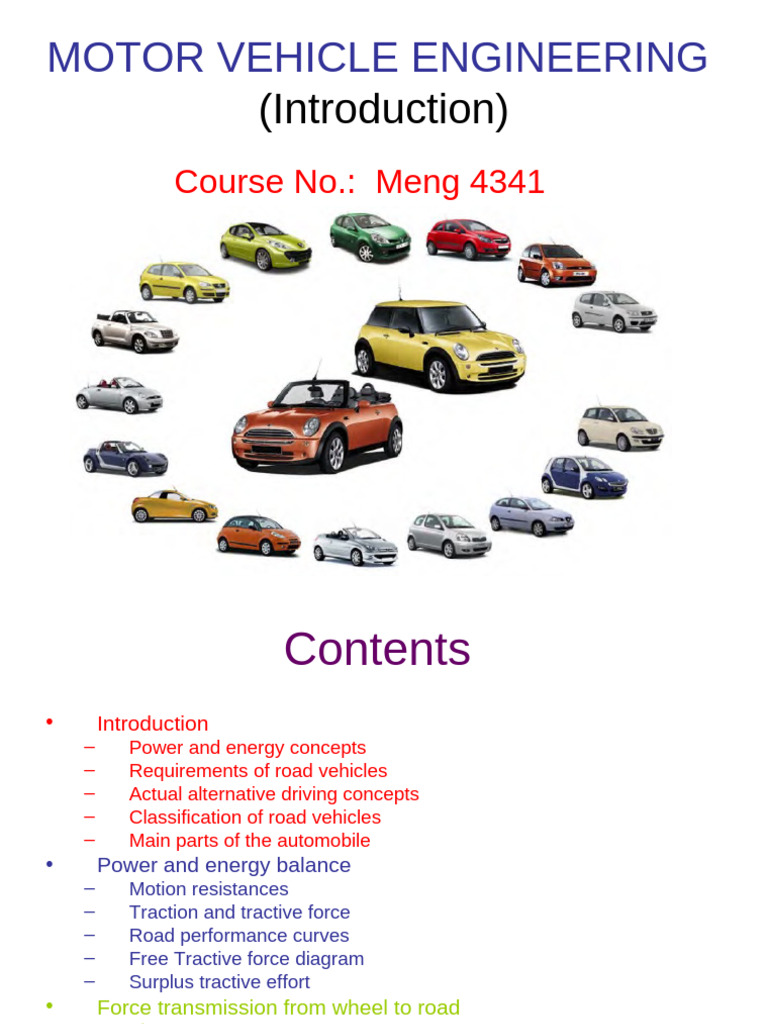 Introduction to Motor Vehicle Engineering | PDF | Engines | Vehicles