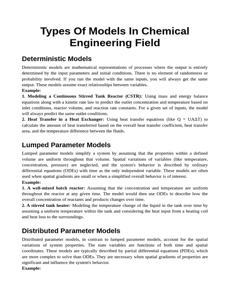 Chemical Engineering Model Types Explained | PDF | Chemical Reactor ...