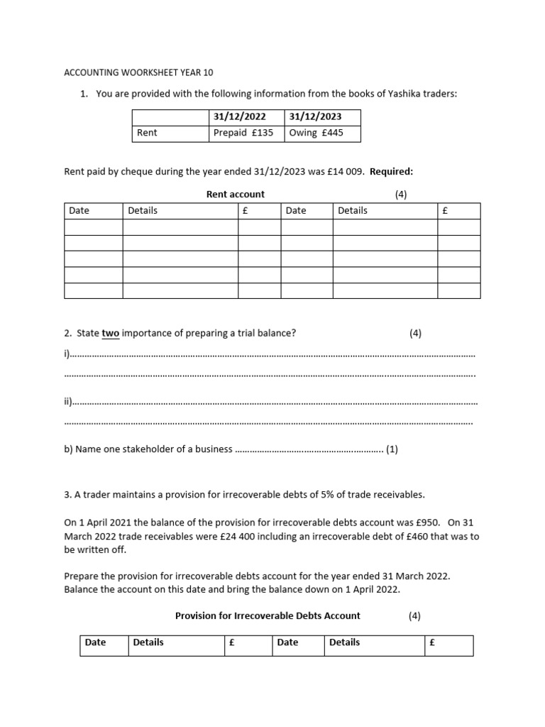 Year 10 Accounting Worksheet Guide | PDF | Debits And Credits | Credit Card