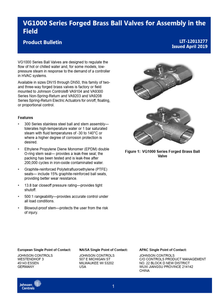 VG1000 Series Forged Brass Ball Valves For Assembly in The Field | PDF ...