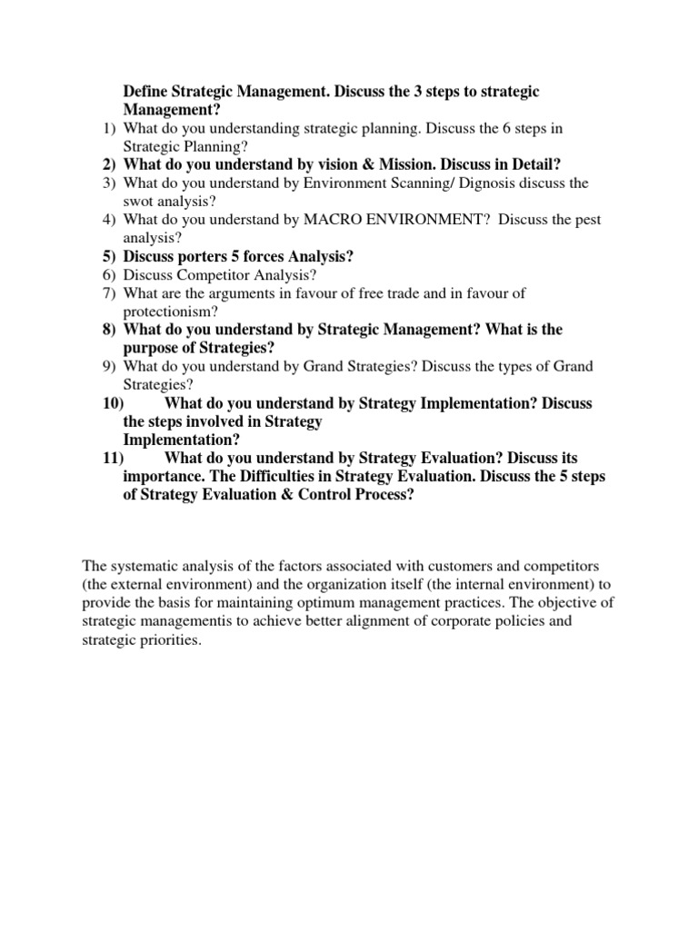 Strategic Management Question Paper | PDF | Strategic Management ...
