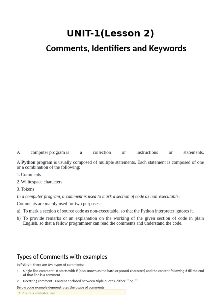 UNIT-1 Lesson 2 Part 1 Variables, Expression and Statements | PDF | Reserved Word | Python ...