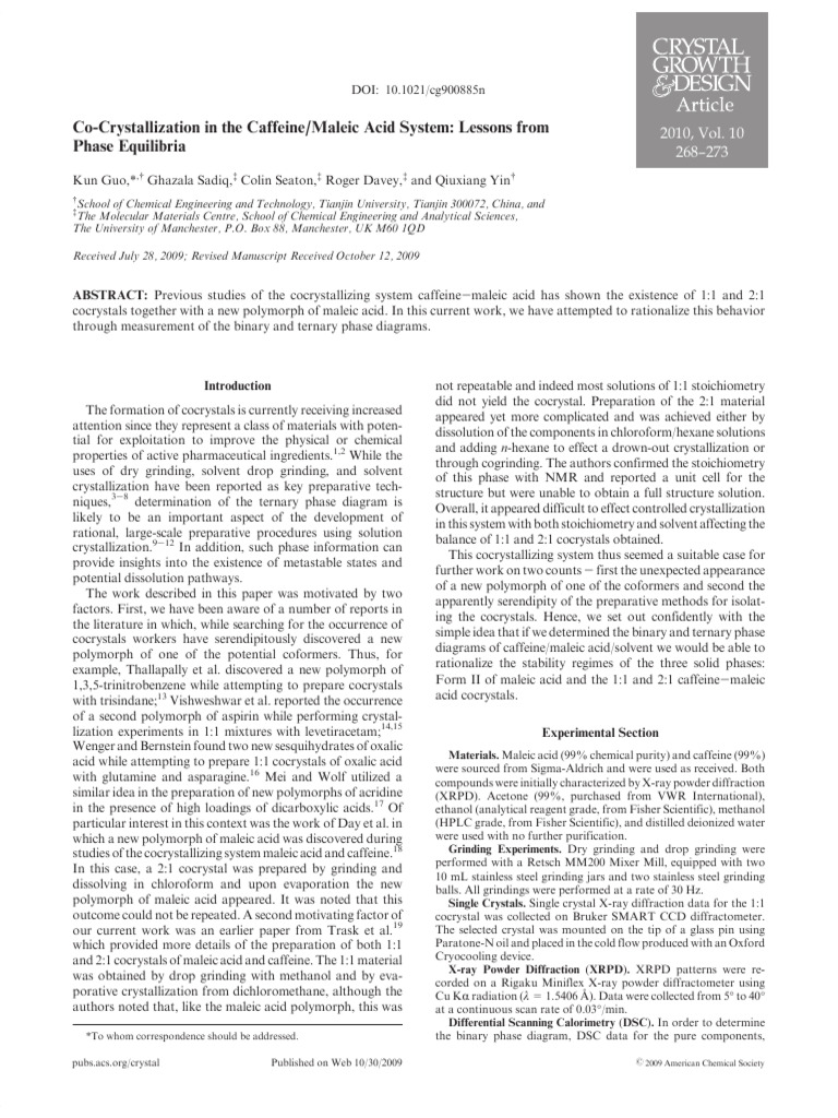 Guo Et Al 2009 Co Crystallization in the Caffeine Maleic Acid System ...