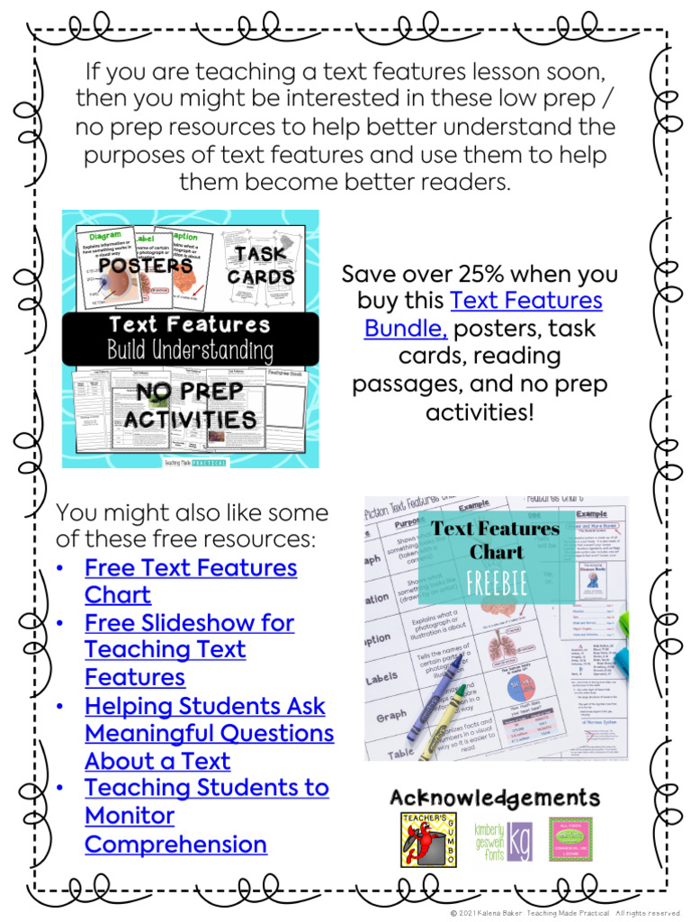 Text Features Blooms Taxonomy Questions | PDF | Reading Comprehension ...