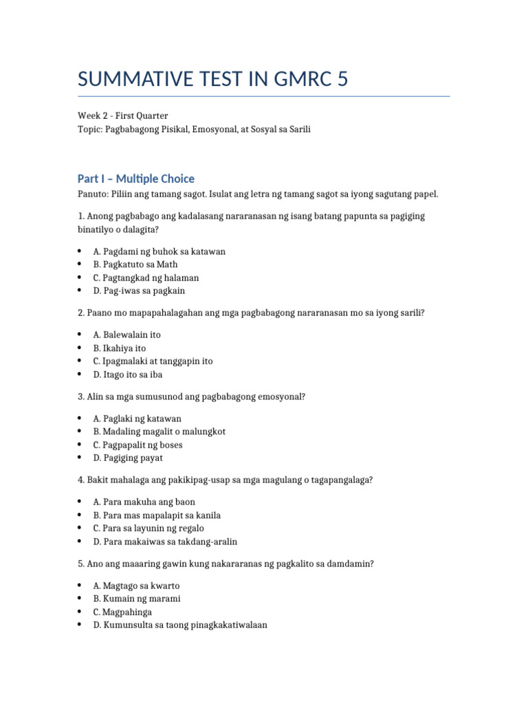 Summ - Test GMRC 5 q1 w2 | PDF