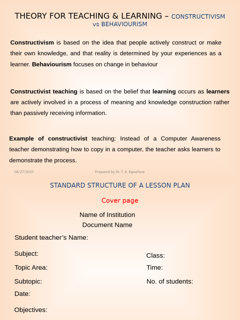 Lesson Plan - Educational Theory+Structure | PDF | Constructivism (Philosophy Of Education ...
