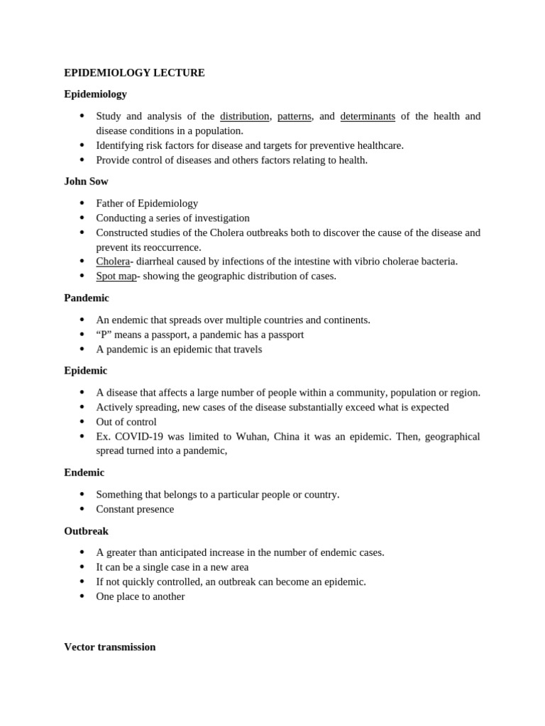 Epidemiology Lecture Overview | PDF | Infection | Epidemics