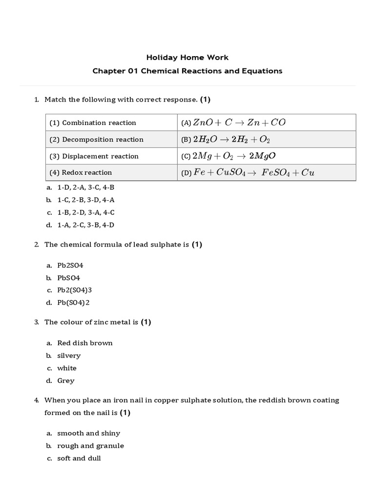Chapter 01 Chemical Reactions and Equations | PDF | Chemical Reactions ...