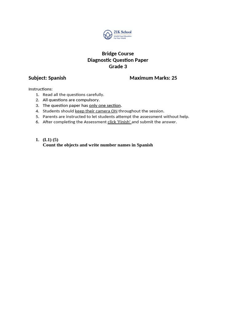 Spanish Diagnostic GR 3 | PDF