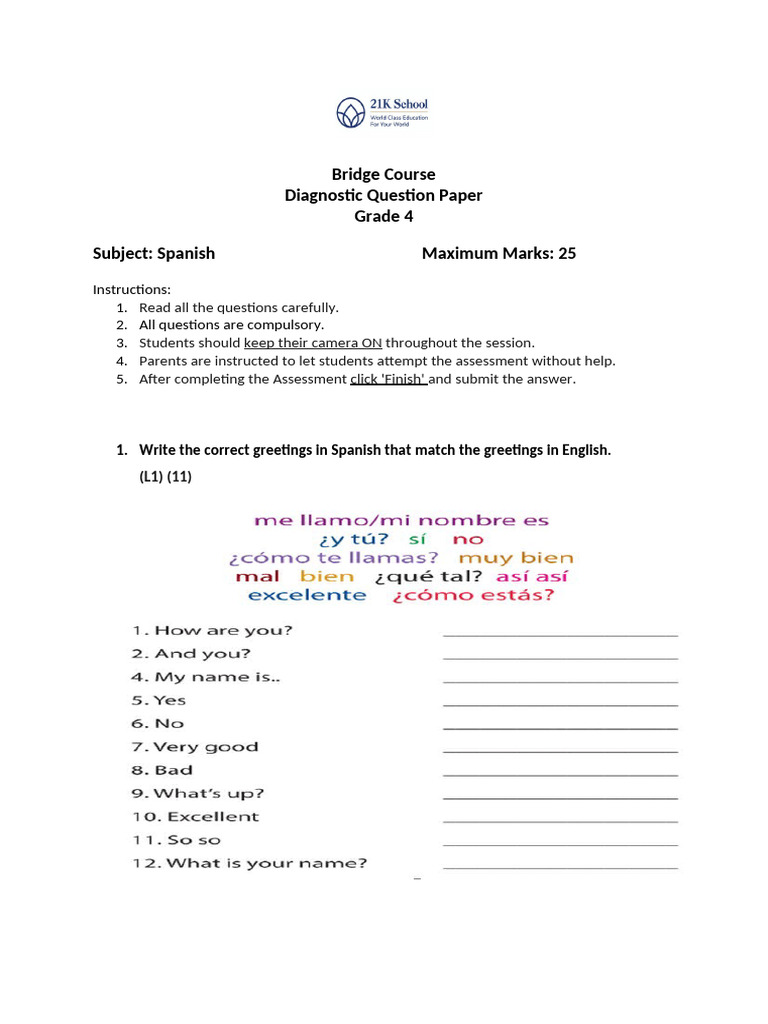 Spanish Diagnostic GR 4 | PDF
