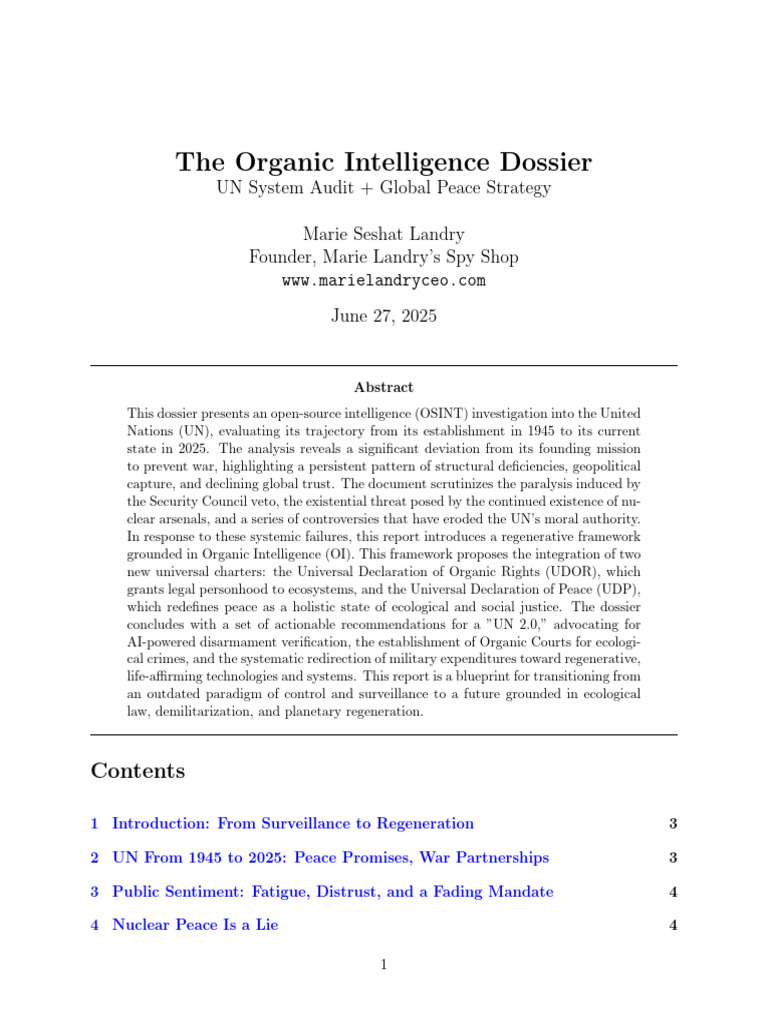 The Organic Intelligence Dossier: UN System Audit + Global Peace ...