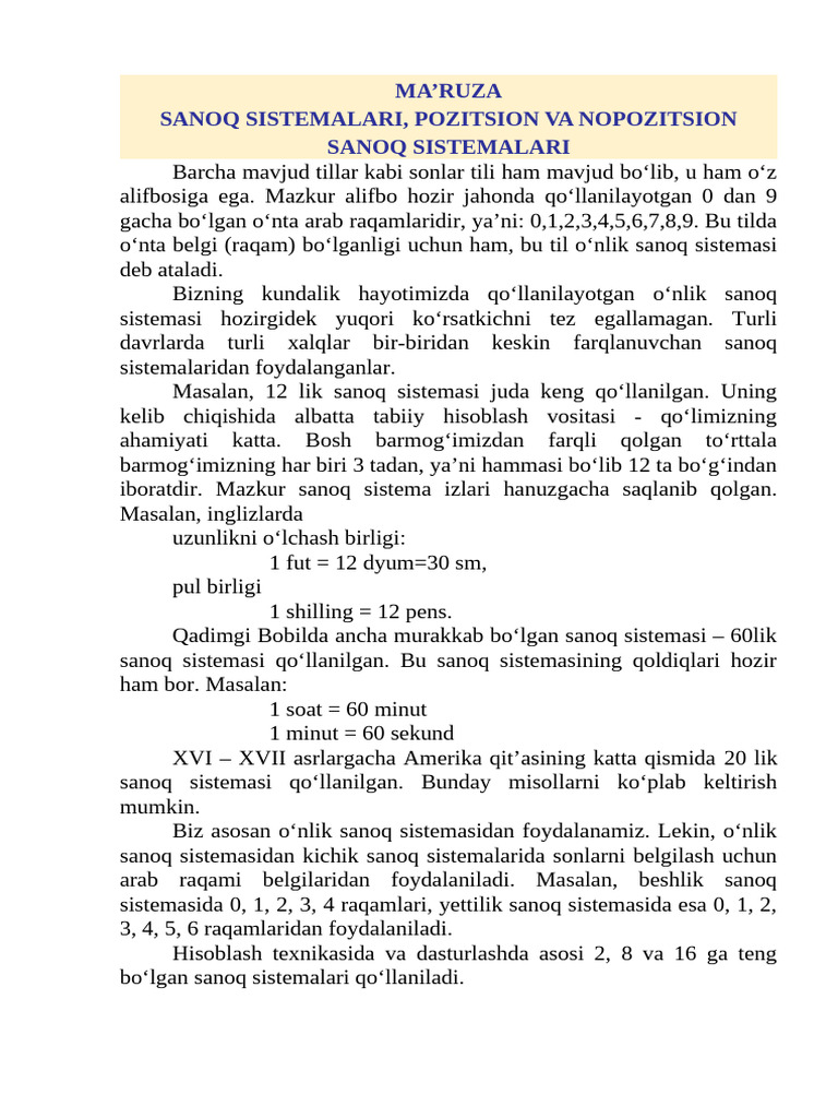 Sanoq Sistemalari | PDF