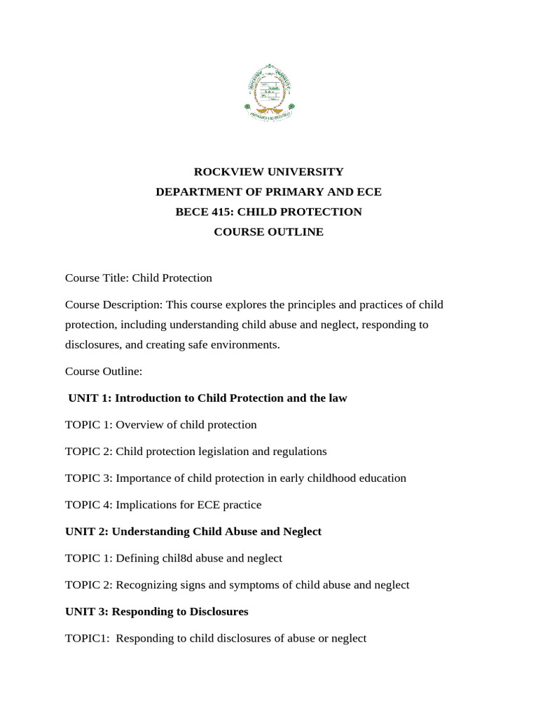Child Protection Course Outline ECE | PDF